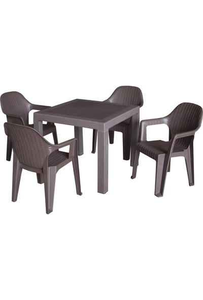 Rattan 90 x 90 Polo Plastik Masa Sandalye Takımı 2 Renk Rattan 90 x 90 Polo Plastik Masa Sandalye Takımı 2 Renk