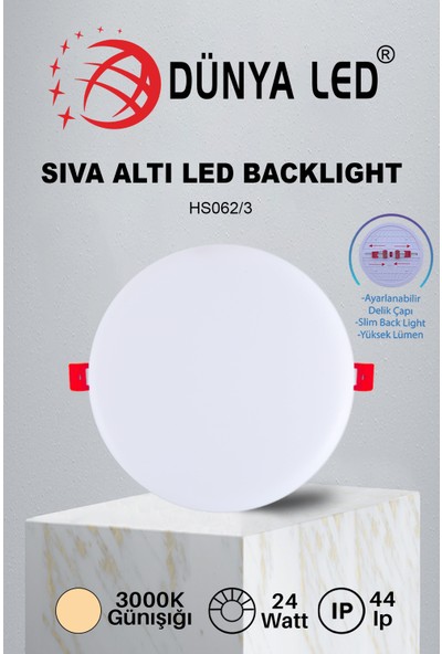 HS.062/3 24W Delik Çapı Ayarlanabilir Sıva Altı Backlıght Spot Panel 3000K Günışığı Drıver Hediye HS.062/3 24W Delik Çapı Ayarlanabilir Sıva Altı Backlıght Spot Panel 3000K Günışığı Drıver Hediye