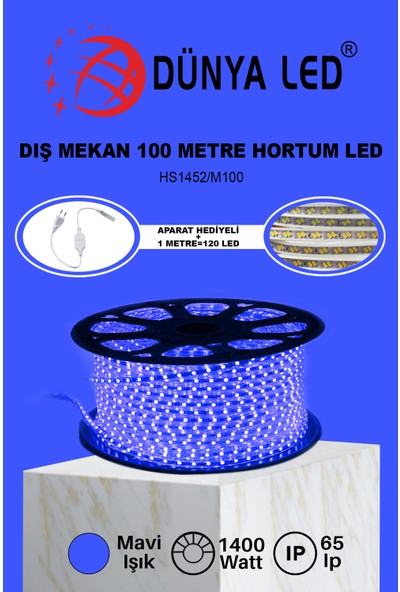 HS.1452-M100 220V 120 Ledli Mavi Hortum LED 100 Metre + Aparat Hediye HS.1452-M100 220V 120 Ledli Mavi Hortum LED 100 Metre + Aparat Hediye
