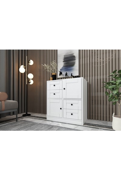 Nettrends Dolapli Çekmeceli Sifonyer Beyaz 65 cm SFN-1006
