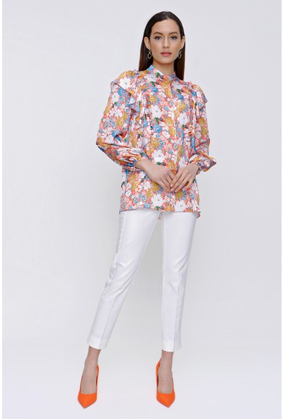 Aker 2295111 Omuzları Fırfır Detaylı Bluz