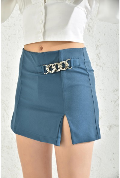 Rosa Montana Kadın Zincir Detay Ön Yırtmaç Şort Etek