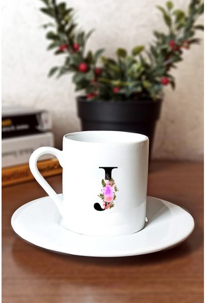 J Harfi Baskılı Beyaz Türk Kahvesi Fincanı