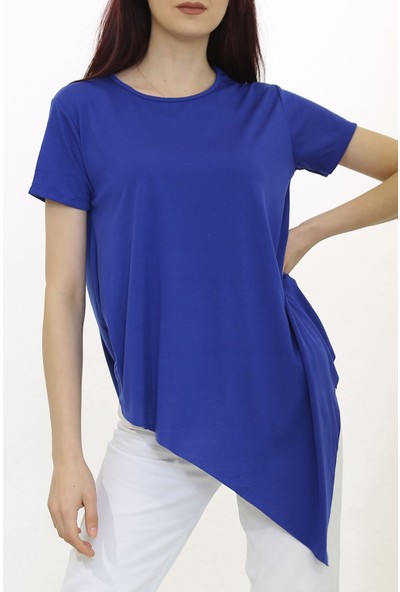 İsun Store Asimetrik Kesim Tişört Mavi - 7516.599.