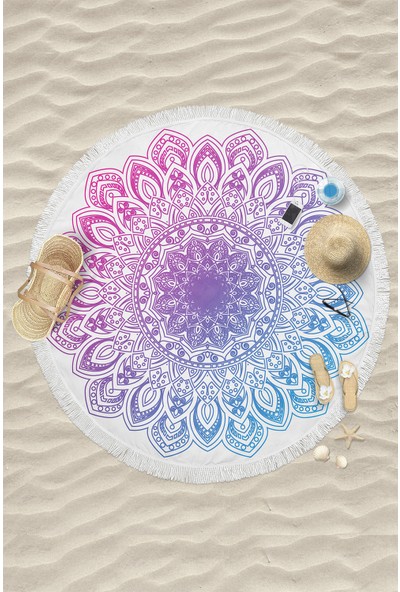 Vevien Home Summer Beach Dijital Baskılı 160 cm Çapında Yuvarlak Plaj Havlusu