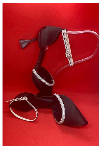 Şampanya Topuk Bant Karnıyarık Siyah