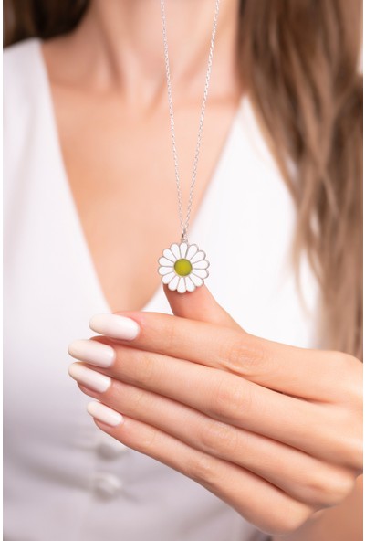 Violansia 925 Ayar Gümüş Mineli Papatya Kolye