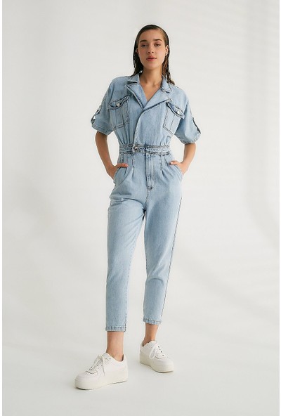 Robin Kadın Cepli Kruvaze Lacivert Tulum D85140