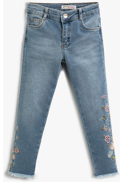 Koton Çiçek Işlemeli Dar Paça Jean Pantolon Pamuklu