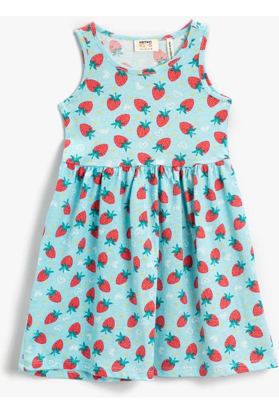 Koton Kız Çocuk Çilek Baskılı Kolsuz Elbise Pamuklu