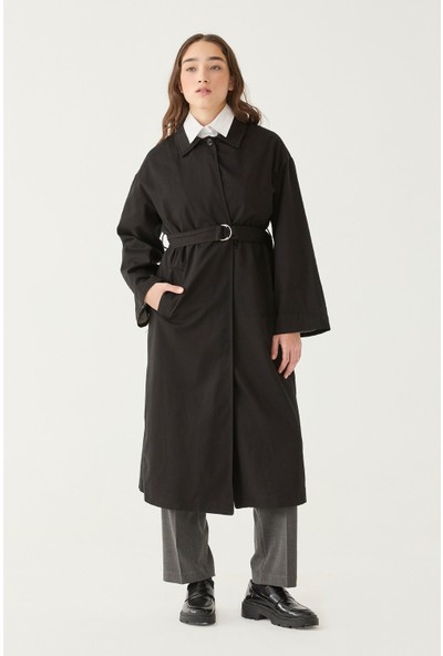 Suud Collection Siyah Ekose Garnili Gabardin Trençkot