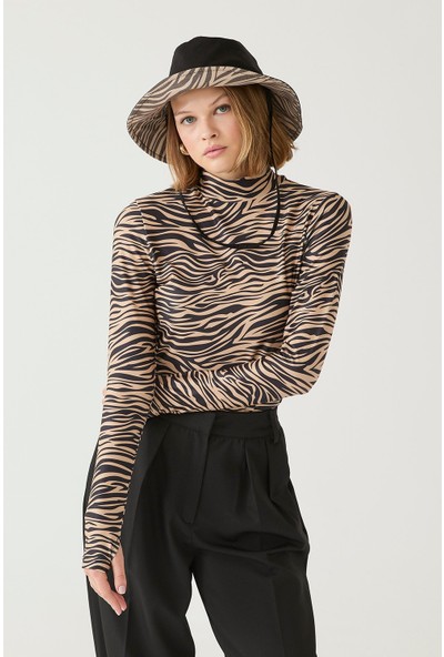 Suud Collection Camel Zebra Desenli Body