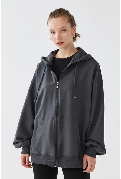 Suud Collection Füme Pamuklu Kapüşonlu Hırka Suud Collection Füme Pamuklu Kapüşonlu Hırka