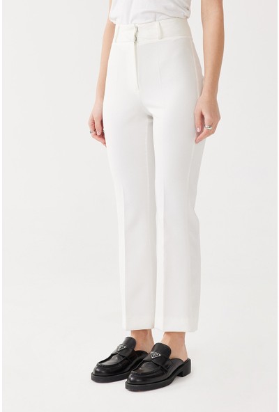 Suud Collection Ekru Flare Kesim Kumaş Pantolon