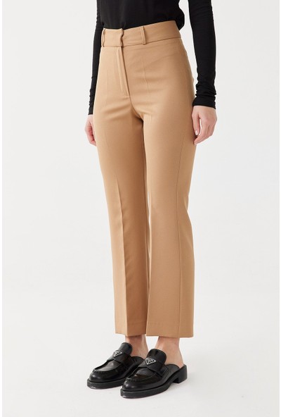 Suud Collection Camel Flare Kesim Kumaş Pantolon