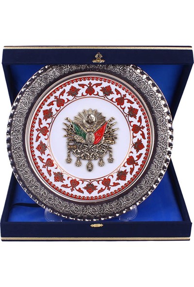 Gümüş Kaplama Porselen Tuğra Armalı Tabak