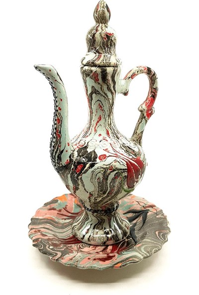 Özel Kabartma Ebru Işlemeli Çini Ibrik Özel Kabartma Ebru Işlemeli Çini Ibrik