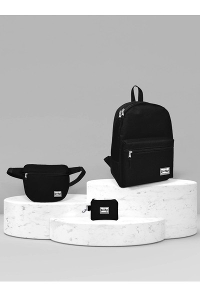 Yaygan Coral High Lüx Siyah Sırt Çanta + Para Çanta+ Bel Çanta Set 5