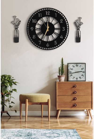 Lupokraft Dekoratif Duvar Saati 50 x 50CM + Vazo Tablo