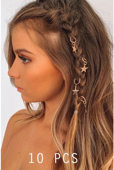 Bahels 10'lu Gold Stars Saç Küpesi Toka Seti