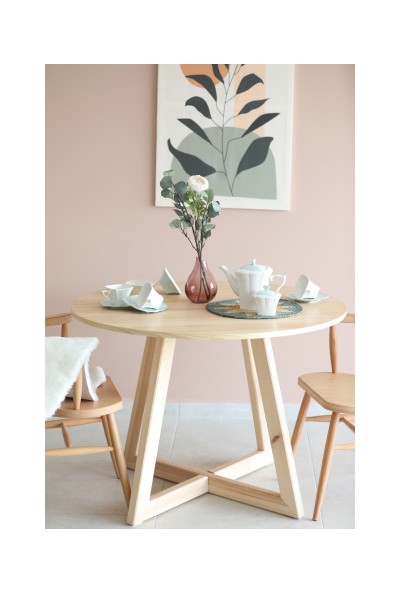 woodywood Yuvarlak Yemek Masası, Modern Çam Kaplama Yemek Masası, Toplantı Masası