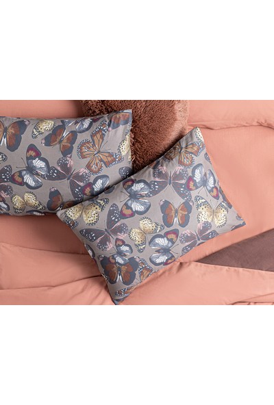 English Home Papilions Pamuklu 2'li Yastık Kılıfı 50 x 70 cm Kahverengi
