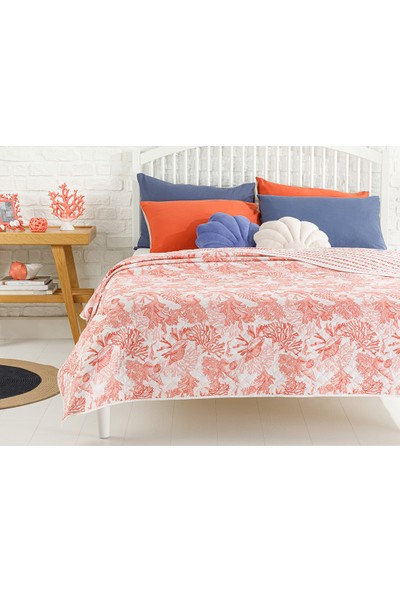English Home Coral Çift Kişilik Çok Amaçlı Örtü 200 x 220 cm Mercan