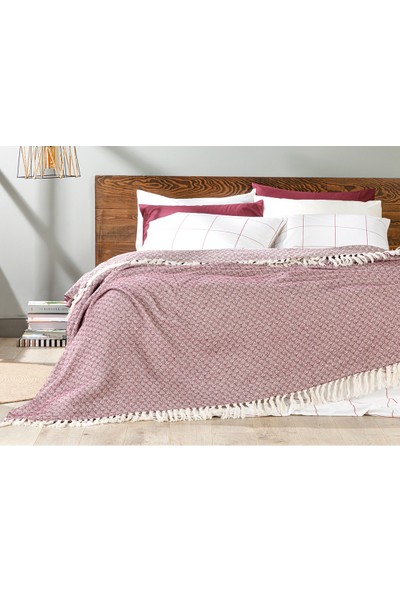 English Home Harmony Dokuma Çift Kişilik Yatak Örtüsü 240 x 260 cm. Mürdüm