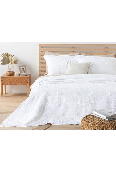 English Home Nervure Kabartma Jakar Çift Kişilik Yatak Örtüsü Takımı 240 x 260 cm Beyaz