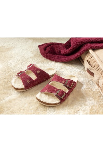 English Home Glam Stars Keçe Kadın Ev Terliği 37 Bordo