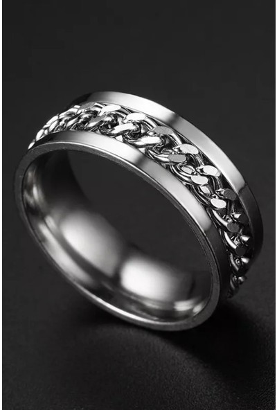 Köstebek Paslanmaz Çelik Gri Ortası Dönebilen Unisex Anti-Stres Yüzüğü