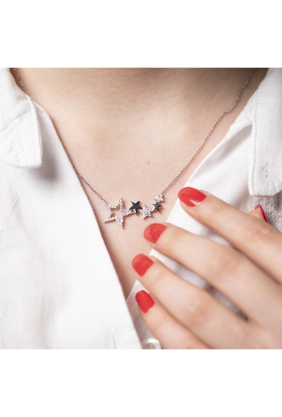 Nur Silver Gümüş Beyaz Taşlı Yıldız Kolye