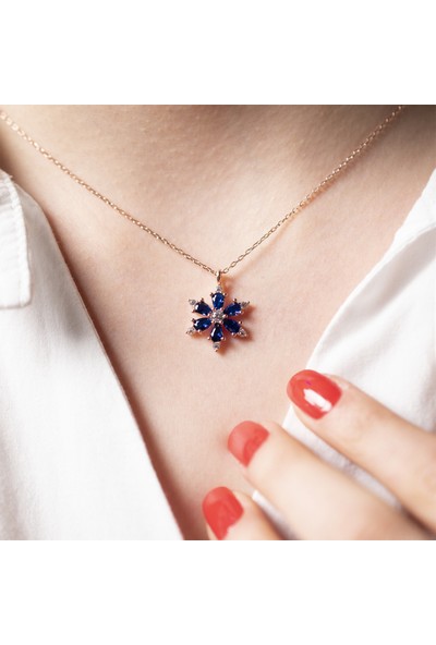 Nur Silver Rose Renk Gümüş Mor Lotus Çiçeği Kolye