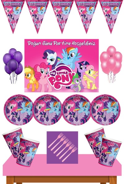 Parti Furyası My Little Pony Doğum Günü 16 Kişilik  50X70 cm Afişli  Pony Parti Malzemeleri Seti Pembe Parti Furyası My Little Pony Doğum Günü 16 Kişilik  50X70 cm Afişli  Pony Parti Malzemeleri Seti Pembe