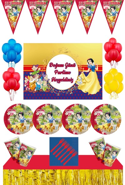 Parti Furyası Pamuk Prenses Tema 8 Kişilik 50X70 Afişli Masa Etekli Set Kırmızı Parti Furyası Pamuk Prenses Tema 8 Kişilik 50X70 Afişli Masa Etekli Set Kırmızı