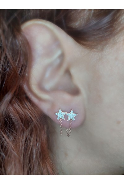 Noia Silver Rose Yıldız Zirkon Taşlı Sallantılı Küpe