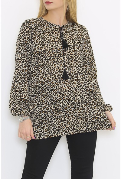 Sırtı Robalı Bluz Leopar - 8843.107. Beden 38
