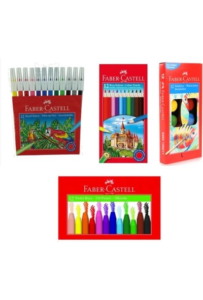 Faber-Castell 4'lü Boya Seti 12'li Sulu – Kuru - Pastel – Keçeli Boya