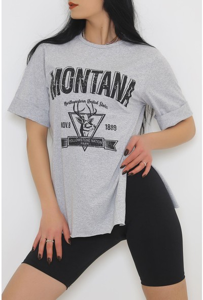 Bernam Butik Duble Kol Yırtmaçlı Tişört Gri Bernam Butik Duble Kol Yırtmaçlı Tişört Gri