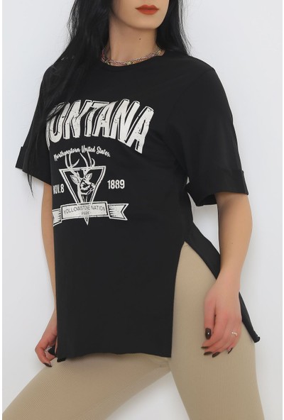 Bernam Butik Duble Kol Yırtmaçlı Tişört Siyah Bernam Butik Duble Kol Yırtmaçlı Tişört Siyah