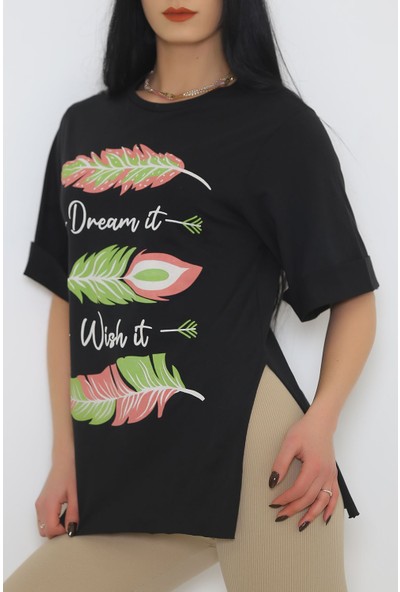 Bernam Butik Duble Kol Yırtmaçlı Tişört Siyah Bernam Butik Duble Kol Yırtmaçlı Tişört Siyah