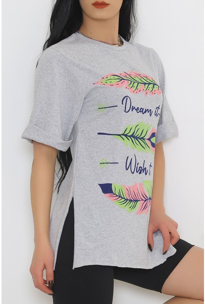 Bernam Butik Duble Kol Yırtmaçlı Tişört Gri Bernam Butik Duble Kol Yırtmaçlı Tişört Gri