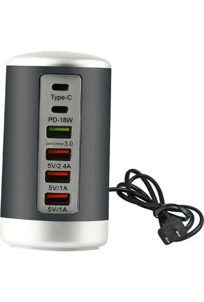Çok 6 Port USB Şarj Istasyonu Hub Kulesi Masaüstü Telefon Şarj Organizatör Siyah