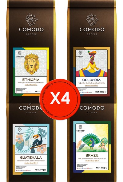 Comodo Coffee Dünya Kahveleri Filtre-Çekirdek Kahve 4'lü Tanışma Seti 4x 250 gr Comodo Coffee Dünya Kahveleri Filtre-Çekirdek Kahve 4'lü Tanışma Seti 4x 250 gr