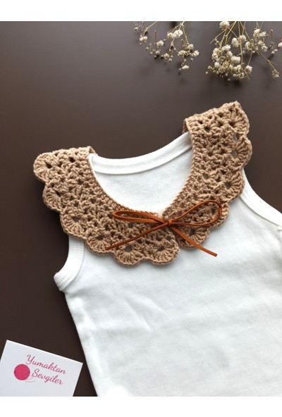 Vintage Örgü Bebe Yaka Bej