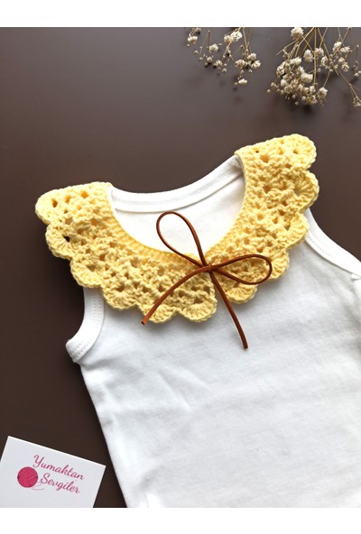 Vintage Örgü Bebe Yaka Sarı