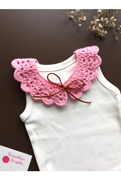 Vintage Örgü Bebe Yaka Pembe