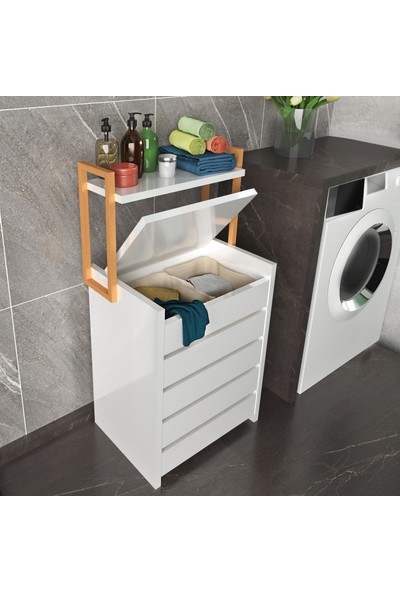 Ahşap Beyaz Kirli Çamaşır Sepeti Banyo Düzenleyici Ahşap Beyaz Kirli Çamaşır Sepeti Banyo Düzenleyici