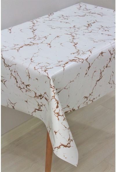 Dede Ev Tekstil Elyaf Astarlı Silinebilir Muşamba Masa Örtüsü Modern Mermer Kahve