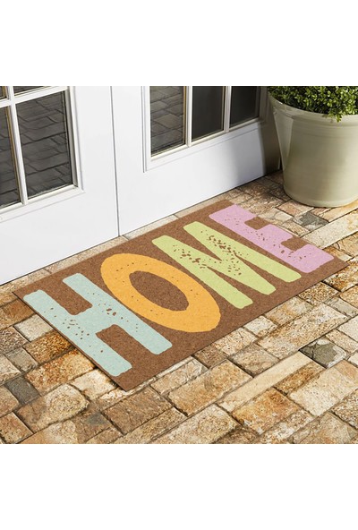 Karnaval Hasır Görünümlü Renkli Home Yazılı Kapı Önü ve Ev Içi Paspası
